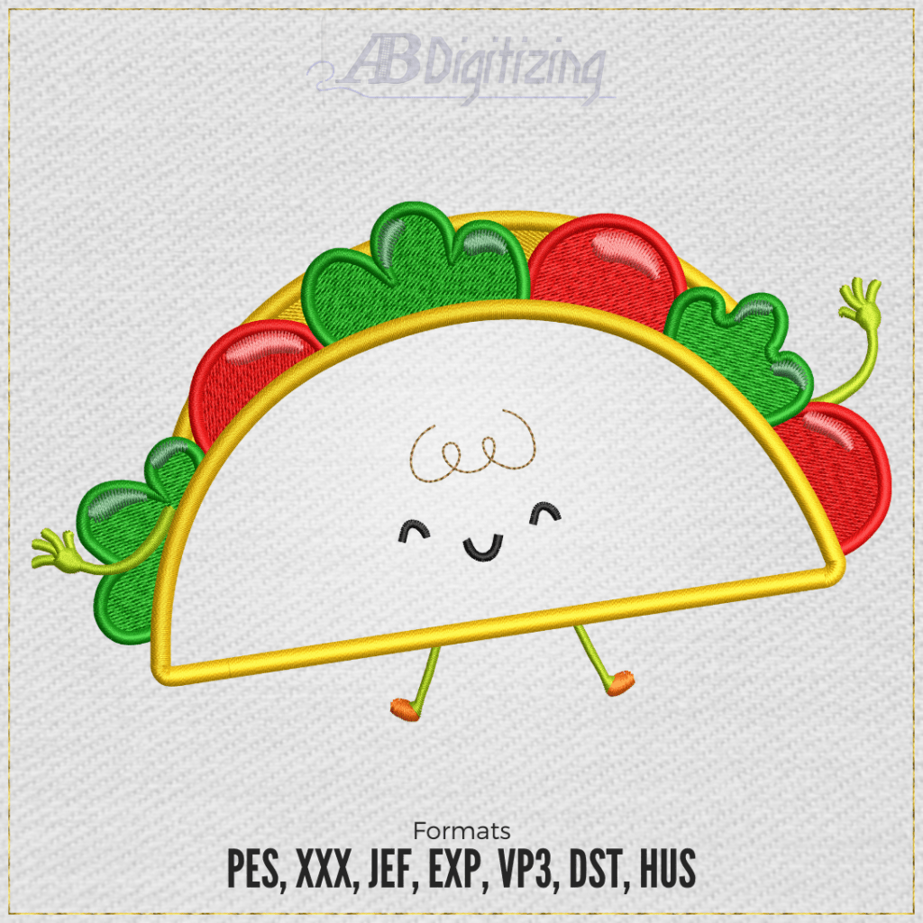 Happy Taco Applique Embroidery Design | ABDigitizing