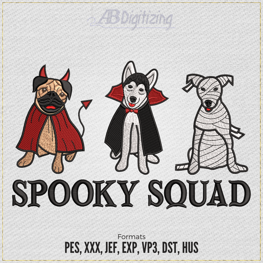 Spooky Squad Dogs Embroidery Design | ABDigitizing