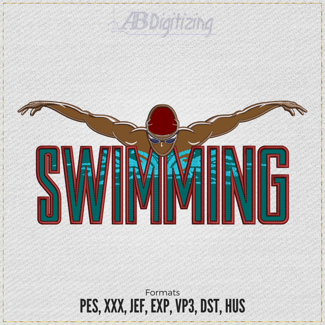 SWIMMING Word Embroidery Design – Male | ABDigitizing