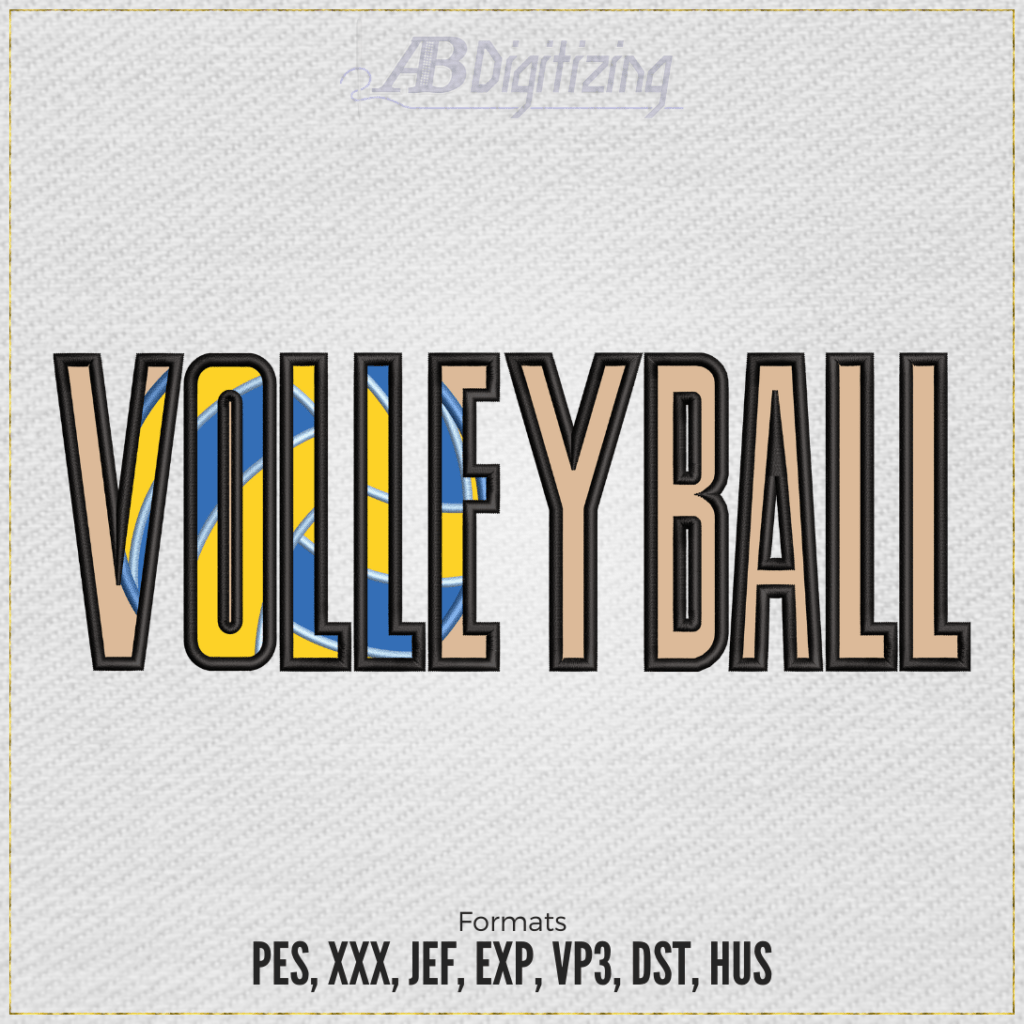 Volleyball Word Embroidery Design | ABDigitizing