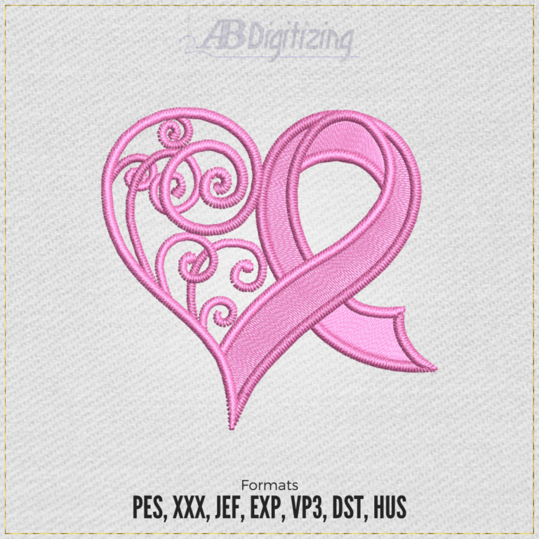 Breast Cancer Heart Ribbon Embroidery Design | ABDigitizing