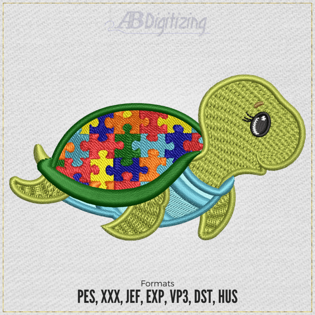Cute Turtle Autism Embroidery Design | ABDigitizing