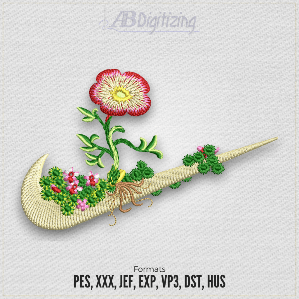 Floral Swoosh Embroidery Design | ABDigitizing