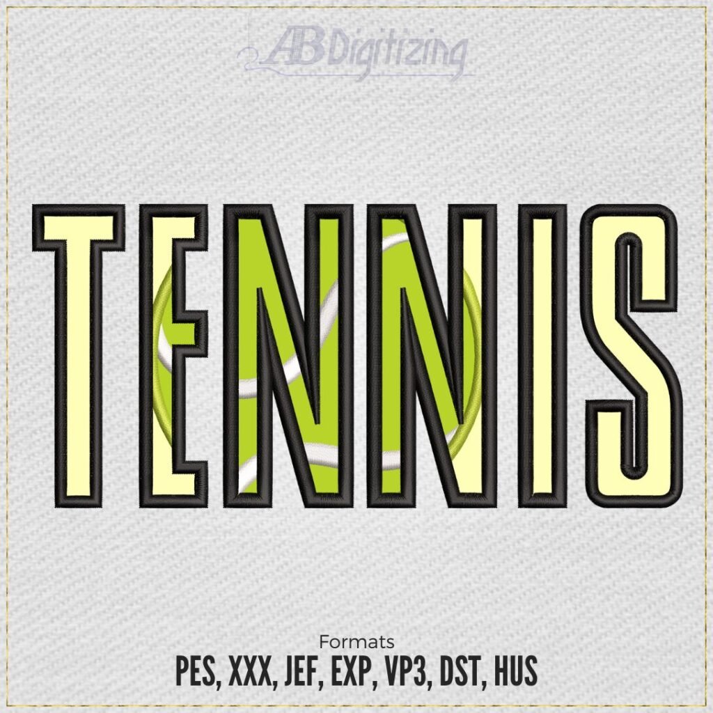 Tennis Word Ball Applique Embroidery Design | ABDigitizing