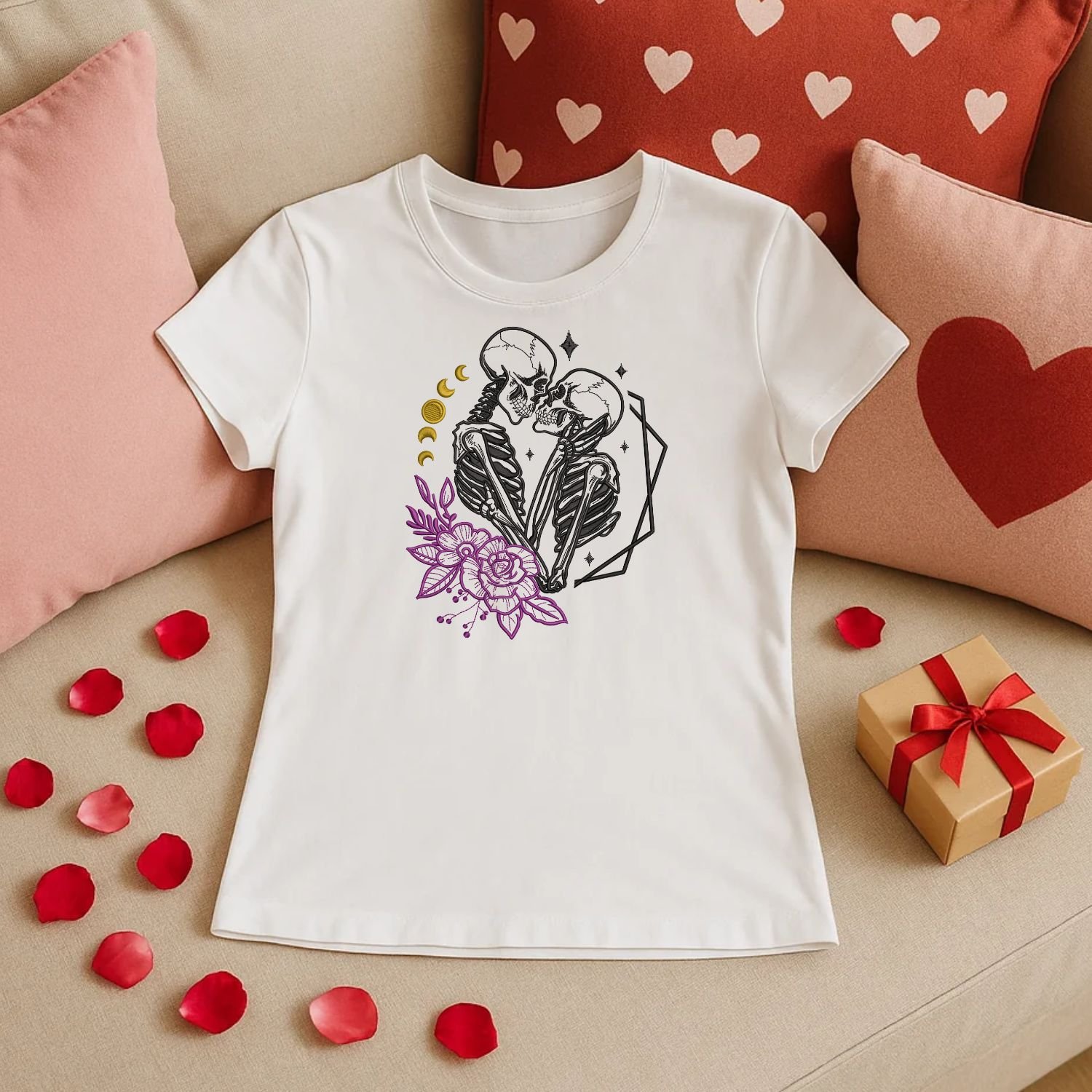 Floral Skeleton Love Embroidery Design | ABDigitizing