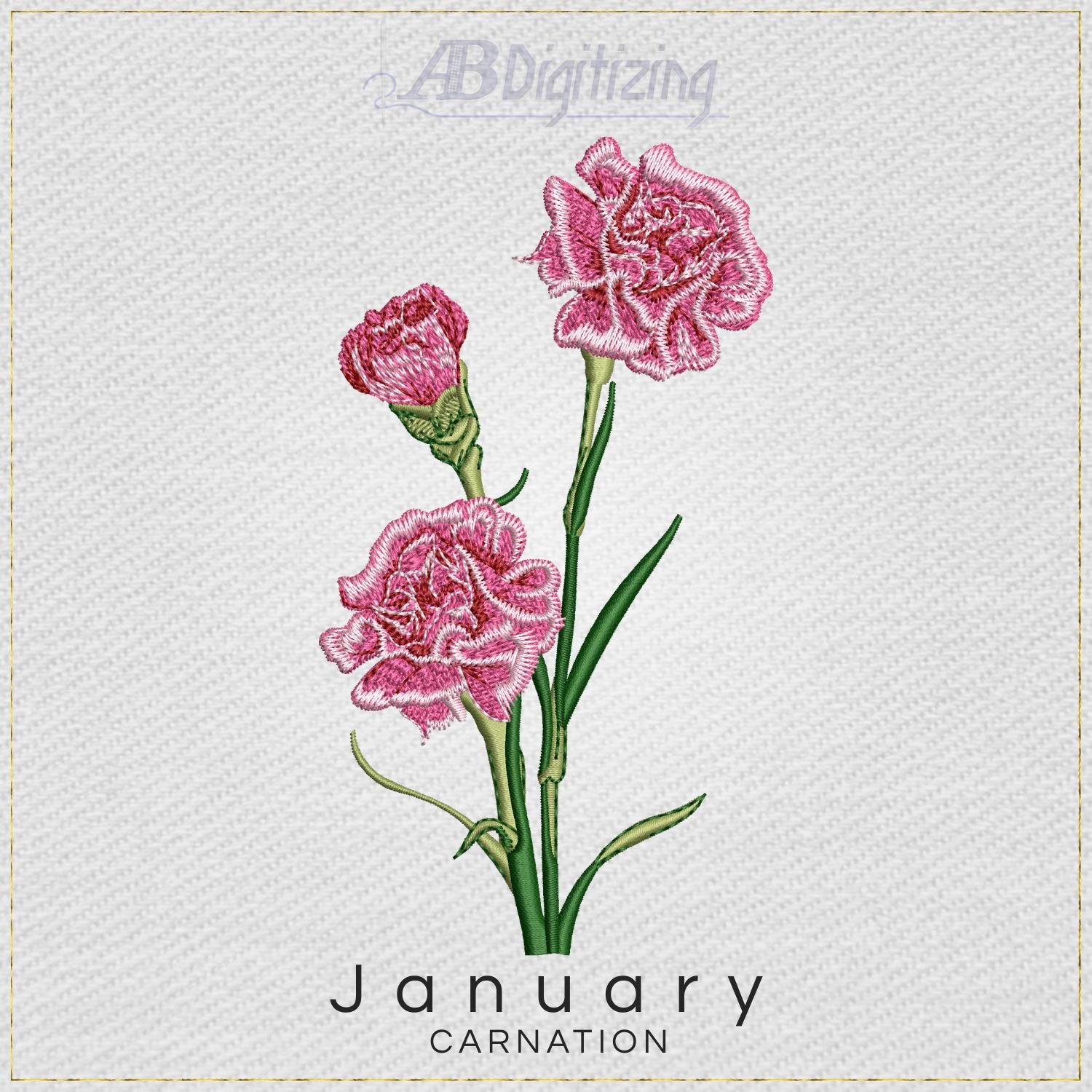 January Carnation Flower Embroidery Design | ABDigitizing