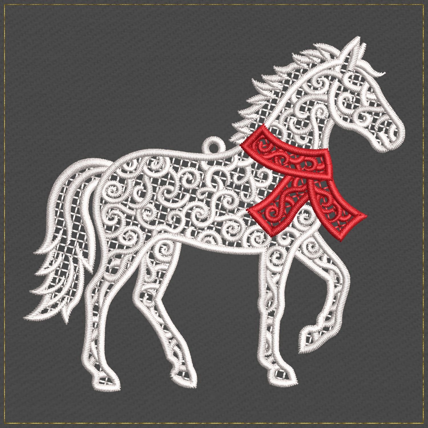 Christmas Horse Ornament FSL Embroidery Design | ABDigitizing