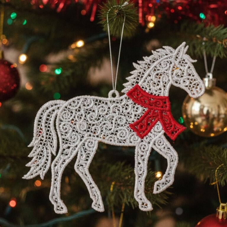 Christmas Horse Ornament FSL Embroidery Design | ABDigitizing